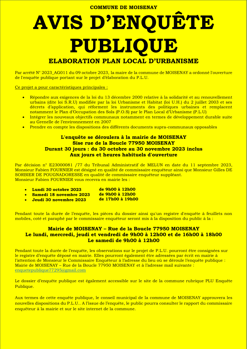 ENQUÊTE PUBLIQUE - Moisenay